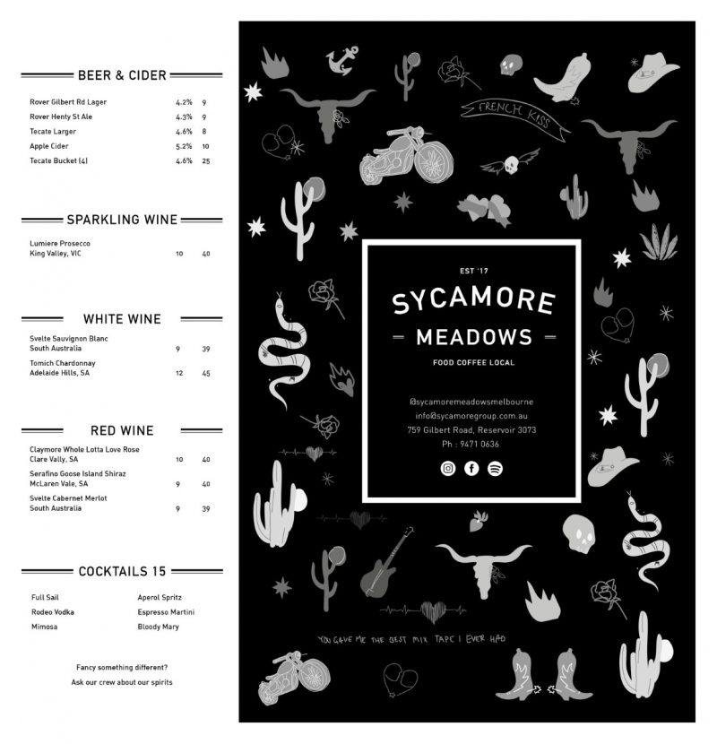 Drinks Menu - Sycamore Meadows Cafe